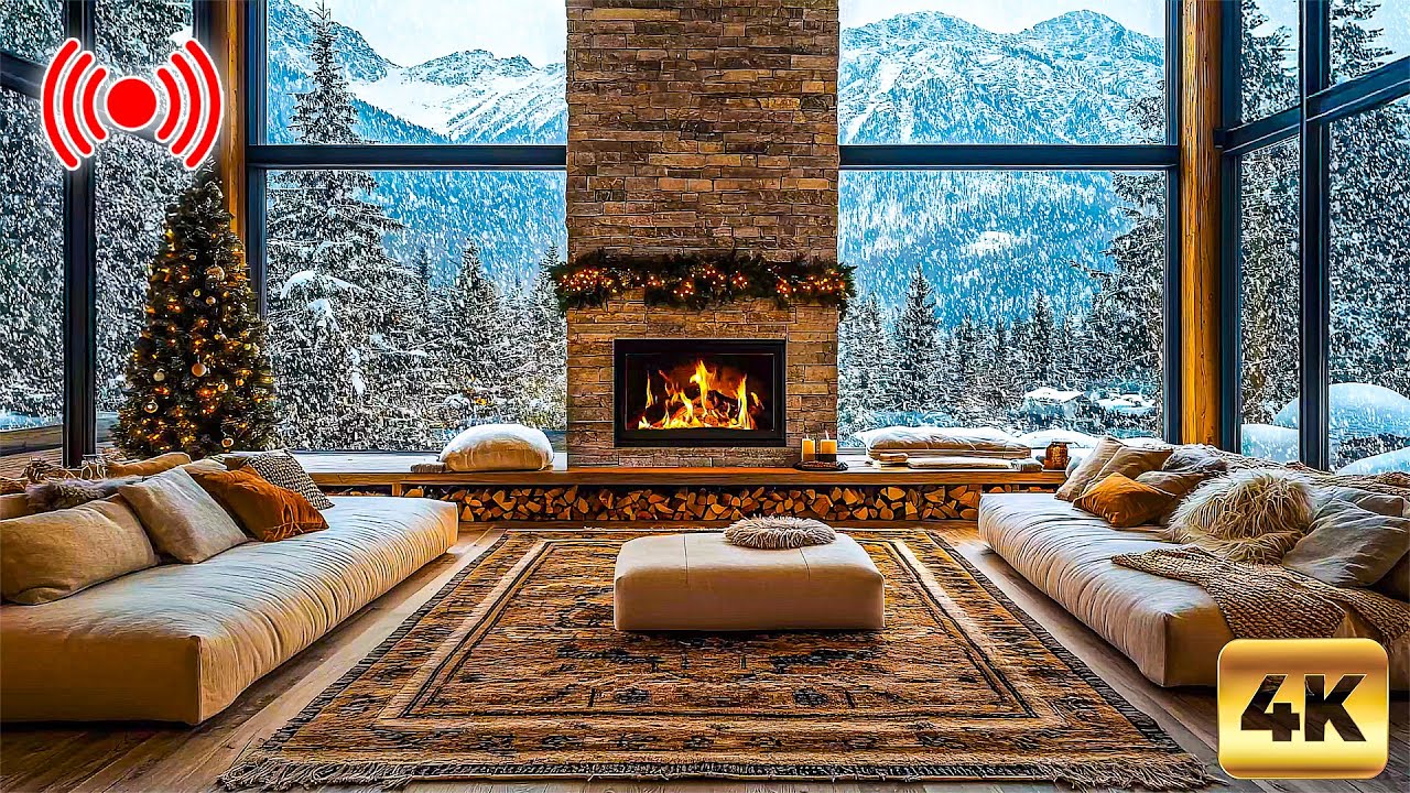 Live Winter Ambience | Cozy Fireplace with Snowfall Sounds & ASMR Cozy ...