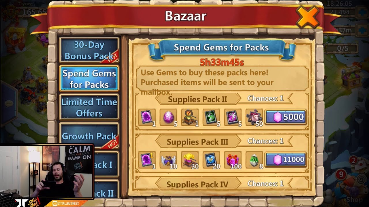 JT's F2P Hero Collector + Talking Bazaar For GEMS For SKINS Castle Clash - YouTube