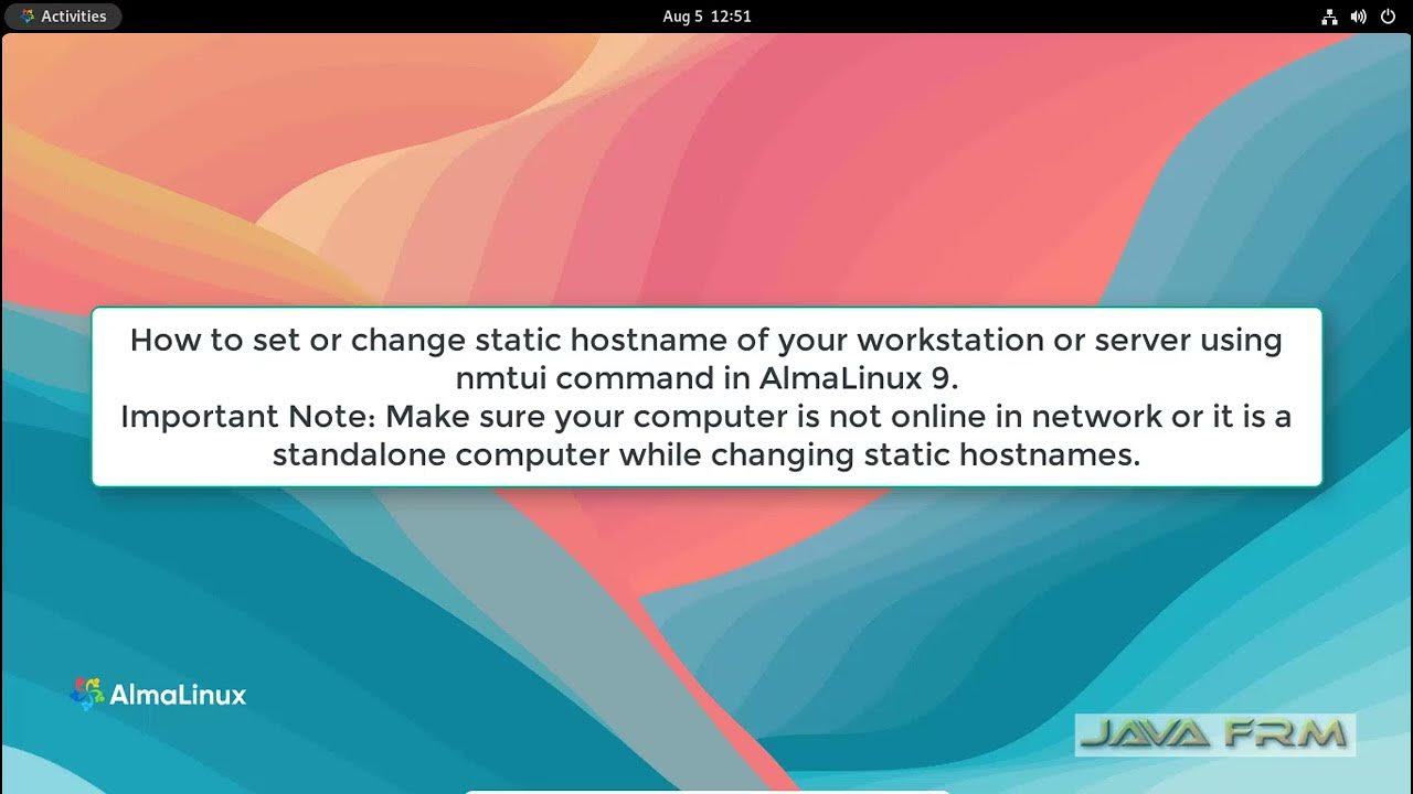How to set or change static hostname using nmtui command in AlmaLinux 9 - YouTube