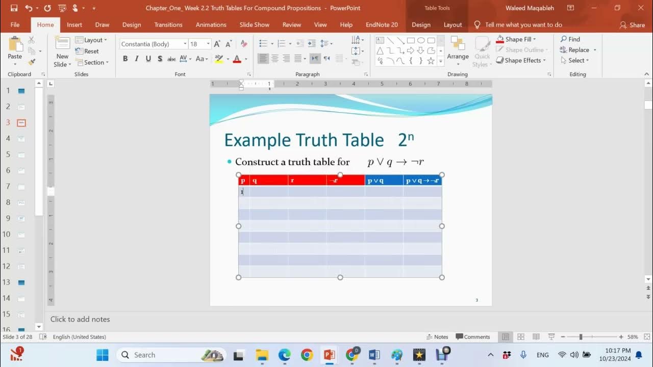 Truth Tables For Compound Propositions Part1 - YouTube