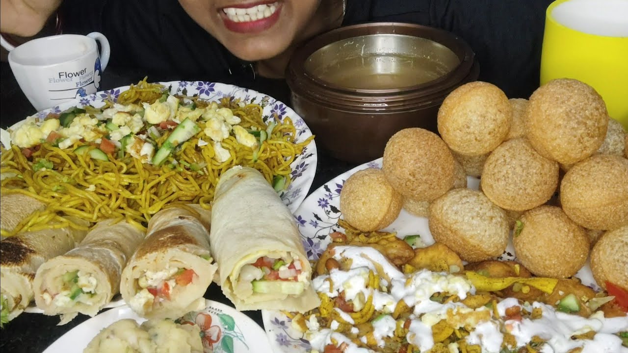 Fuchka Papdi Chat Vegetable Roll Chaumin eating show SMAR Real Mukbang ...