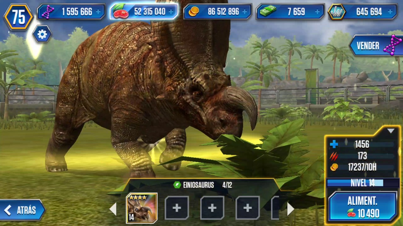 EINIOSAURUS MÁXIMO NIVEL! Jurassic World The Game - YouTube