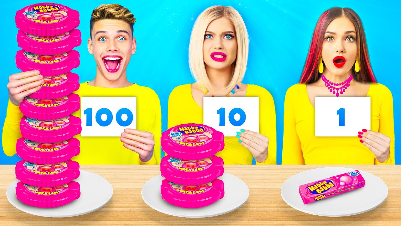 100 LAYERS FOOD CHALLENGE | 100+ Coats of Big Gummy Pizza and Candy by ...