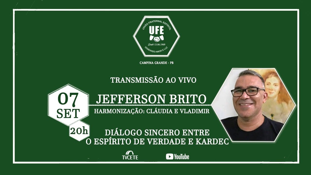 Jefferson Brito - "Diálogo sincero entre o espírito de verdade e Kardec" - YouTube