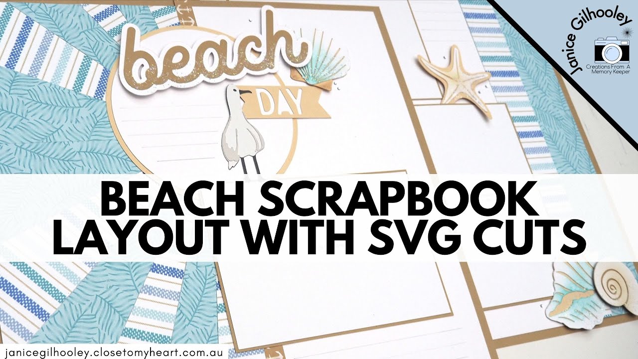 Beach Theme Scrapbook Layout with Cricut Cuts and Sunburst Design - YouTube