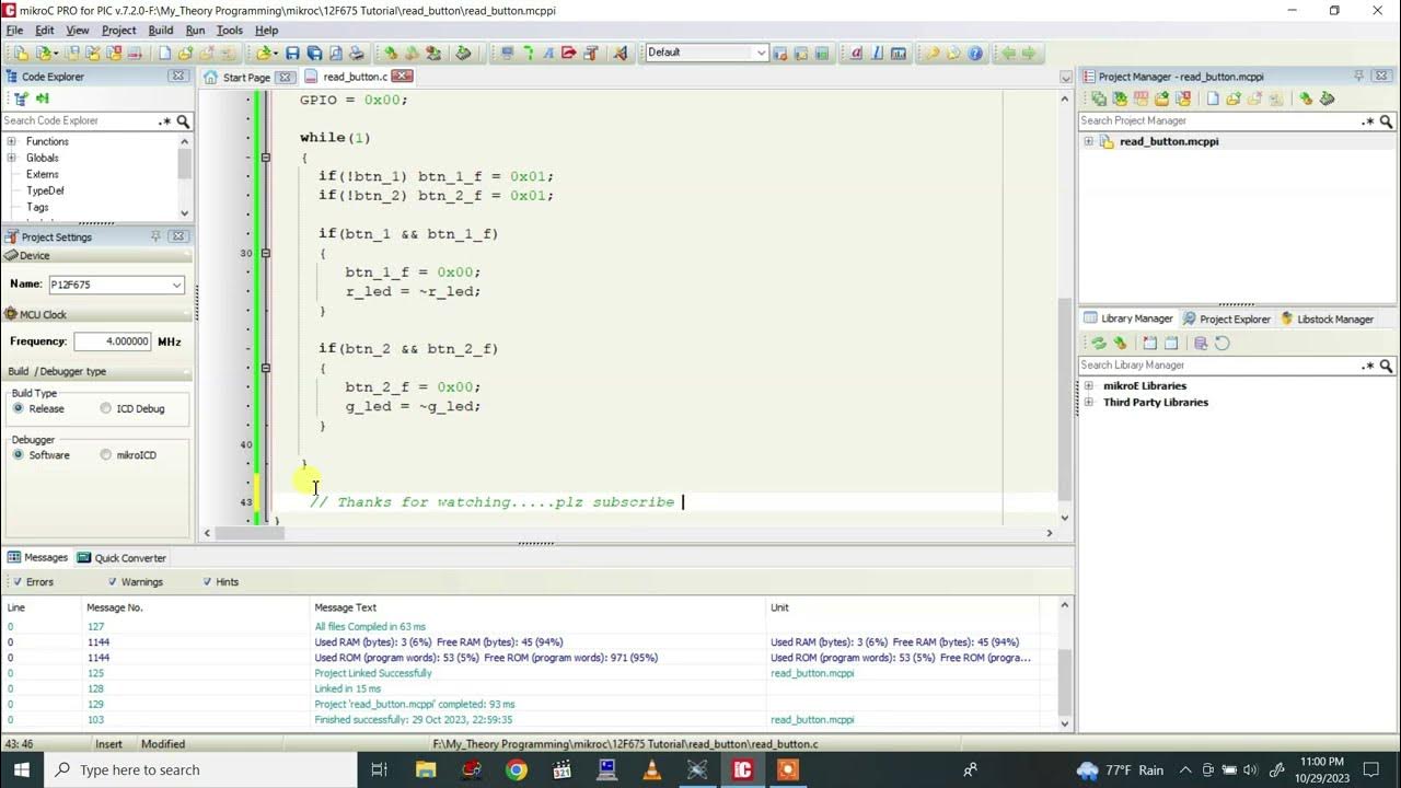 12F675 Tutorial - 03 ( PIC12F675 LED ON & OFF USING PUSH BUTTON) - YouTube