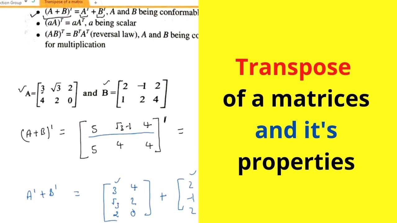 Transpose of a Matrix and it's Properties | Class 12 | CBSE | JEE ...