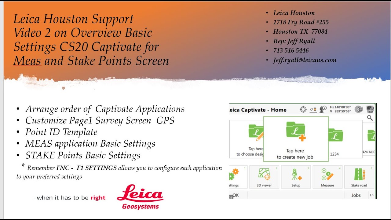 Video 2: Basic Settings of Leica CS20 Captivate : MEAS and STAKE Points ...