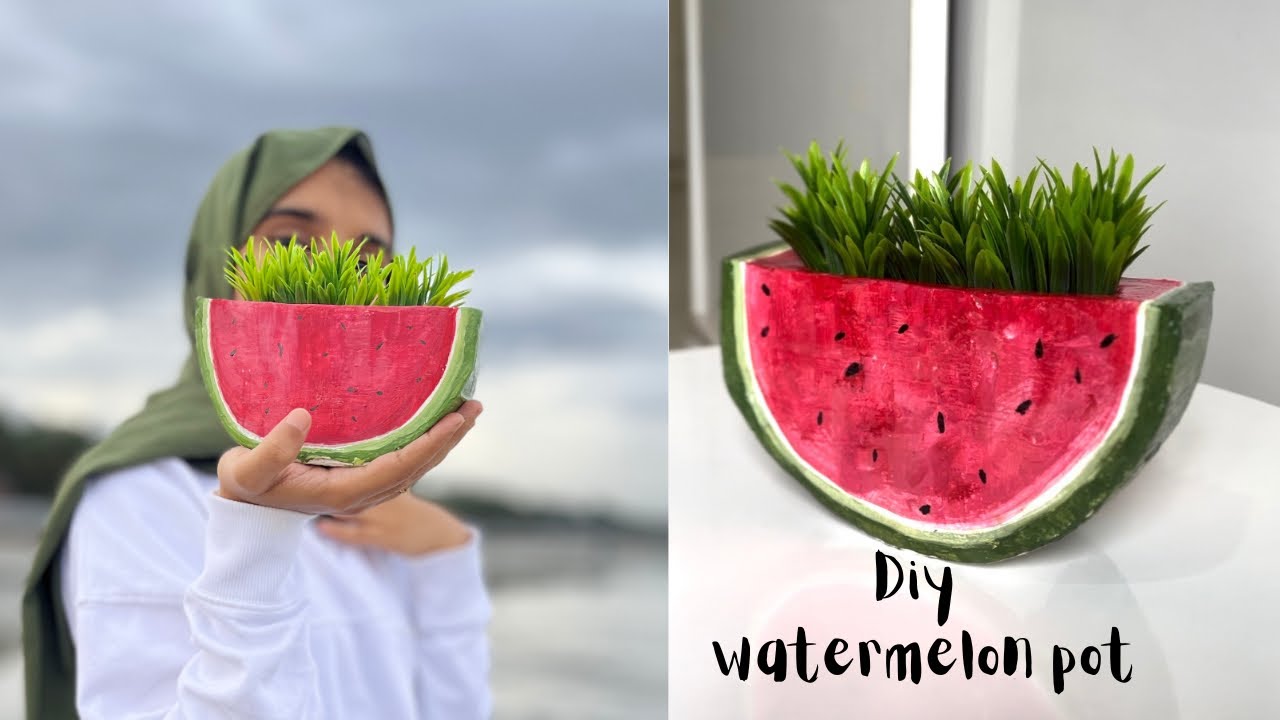 Diy | Watermelon flower pot | easy watermelon pot | handmade pot ...