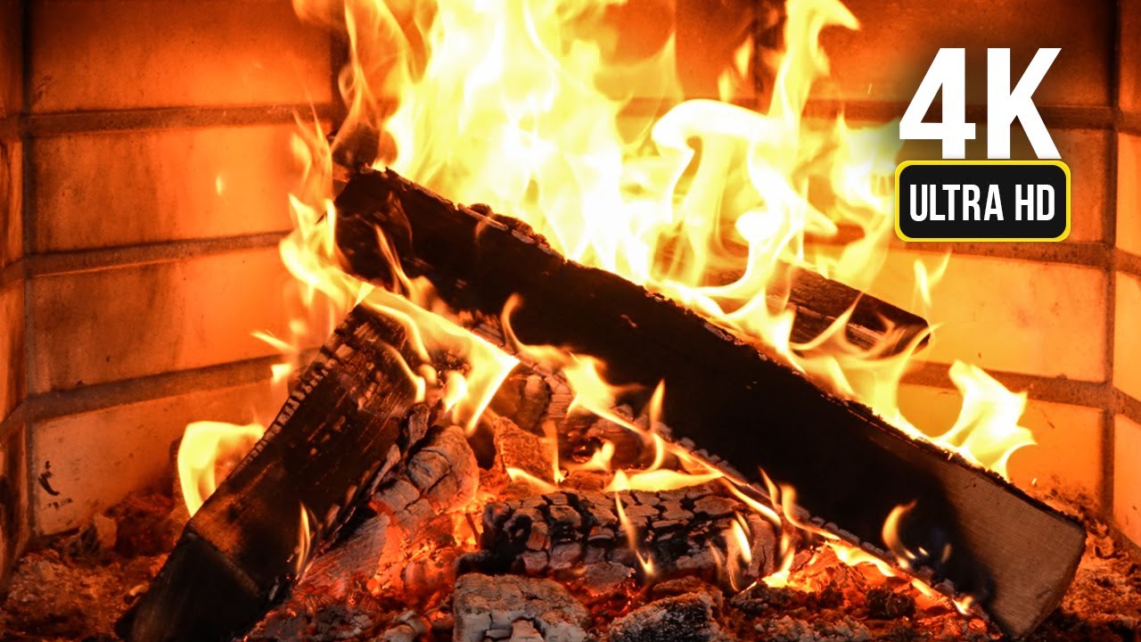🔥 4K Real Fireplace Background. Fireplace with Burning Logs and ...