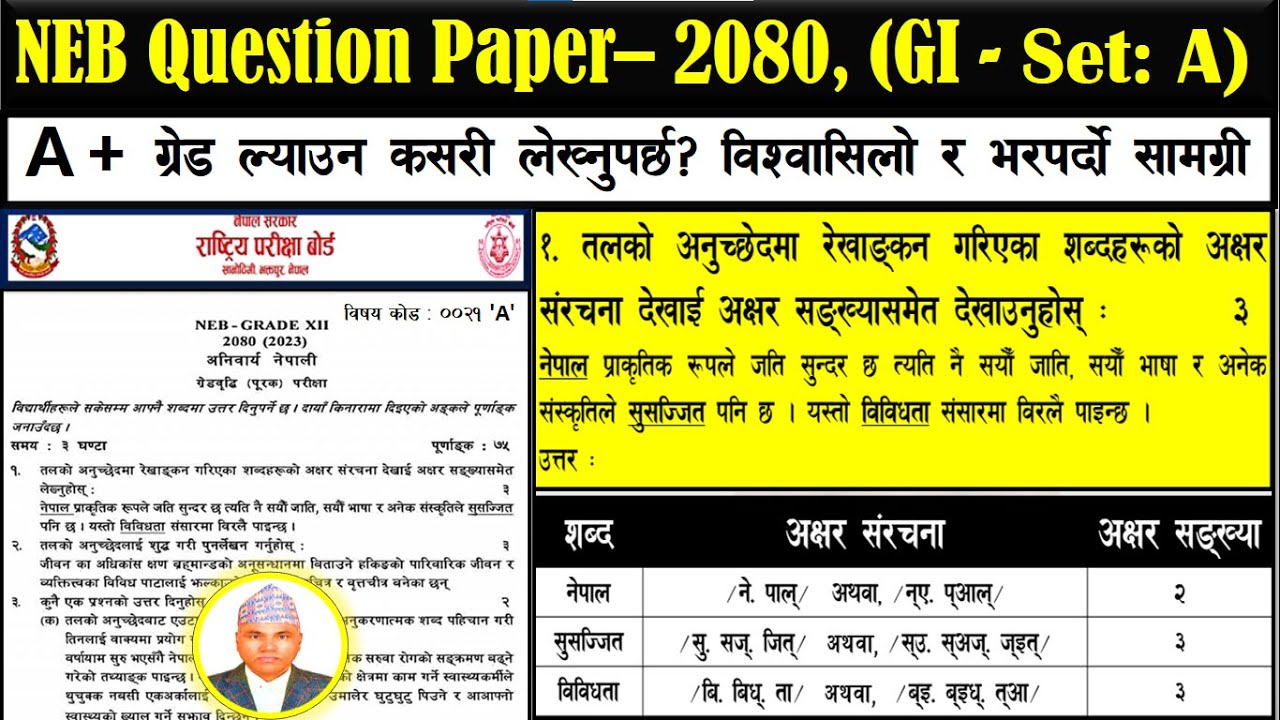 NEB NEPALI QUESTION PAPER - 2080, SET - A, GRADE INCREMENT, WITH ...
