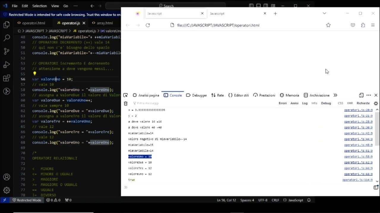 Javascript - Gli operatori aritmetici, unari e relazionali - YouTube