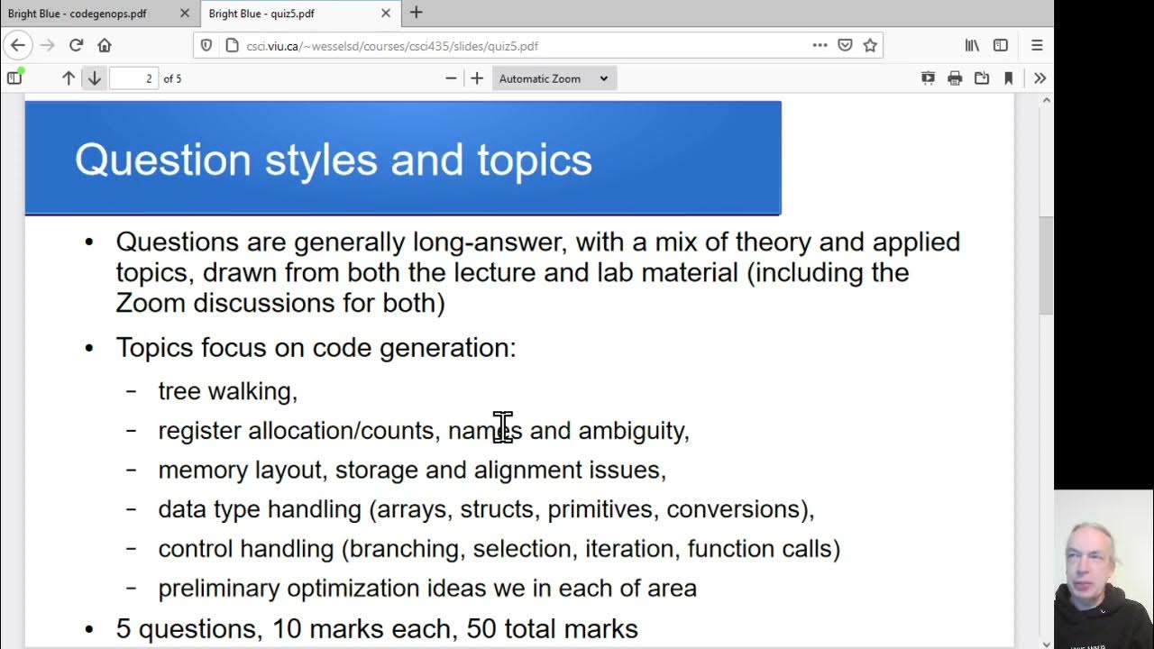 CSCI 485 (Compilers) Quiz 5, spring 2021 - YouTube