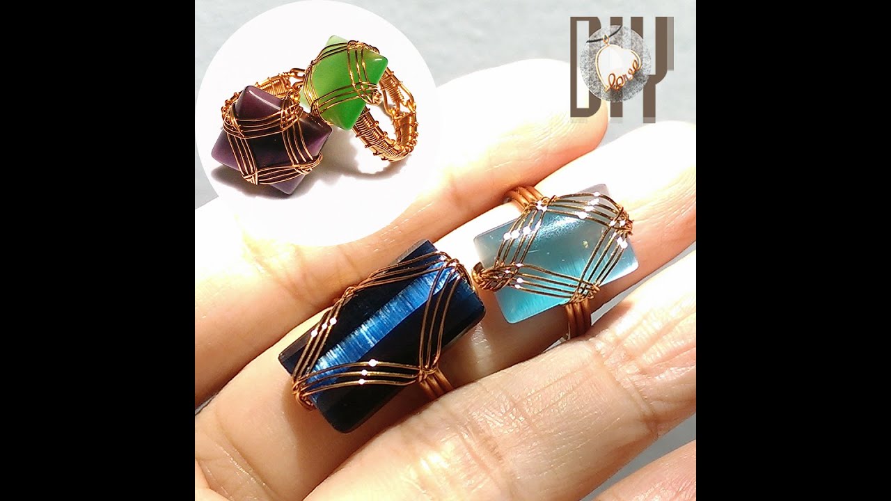 Ring | square and rectangular cabochon | wrapped stones without holes ...