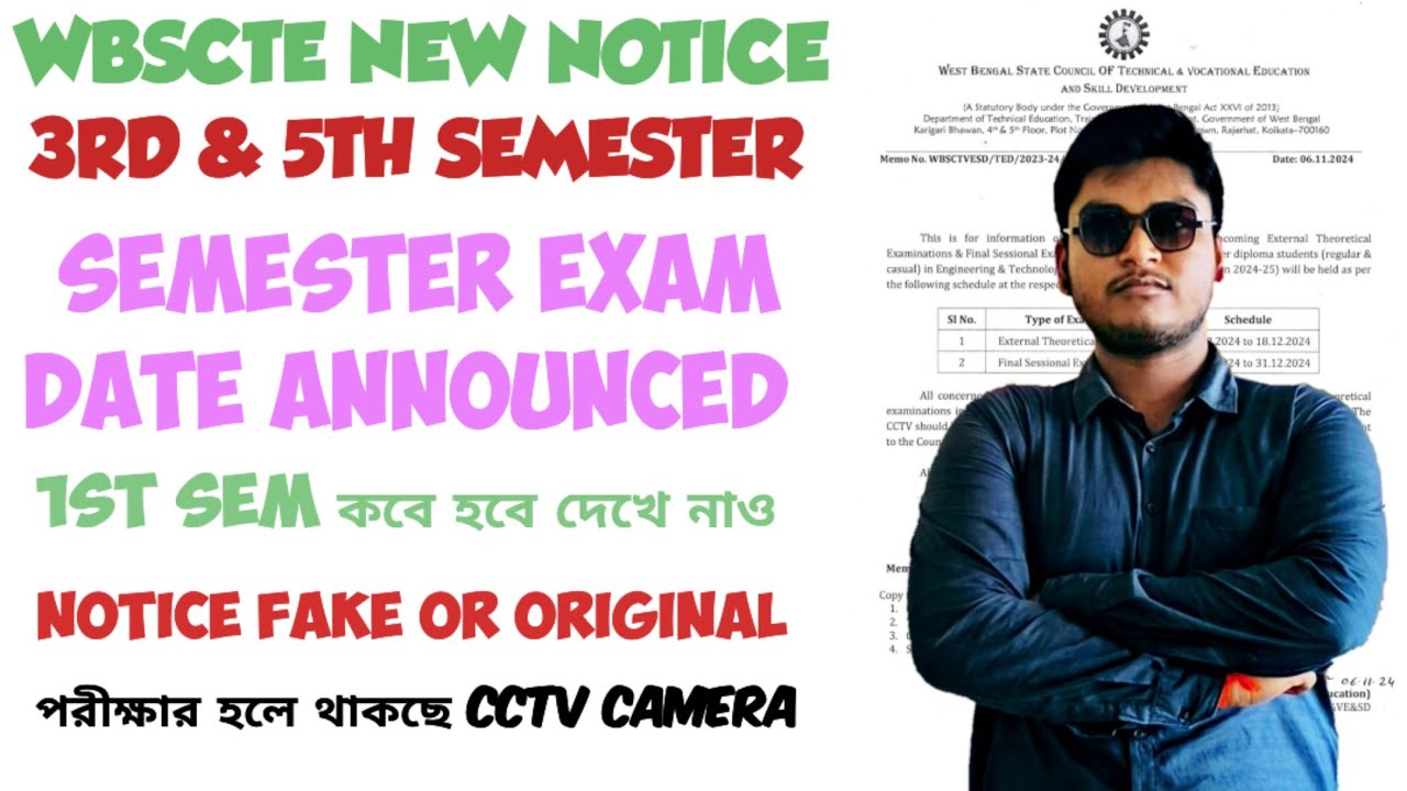 WBSCTE New Notice | WBSCTE 3RD & 5TH Semester Exam Date 2024 | WBSCTE ...