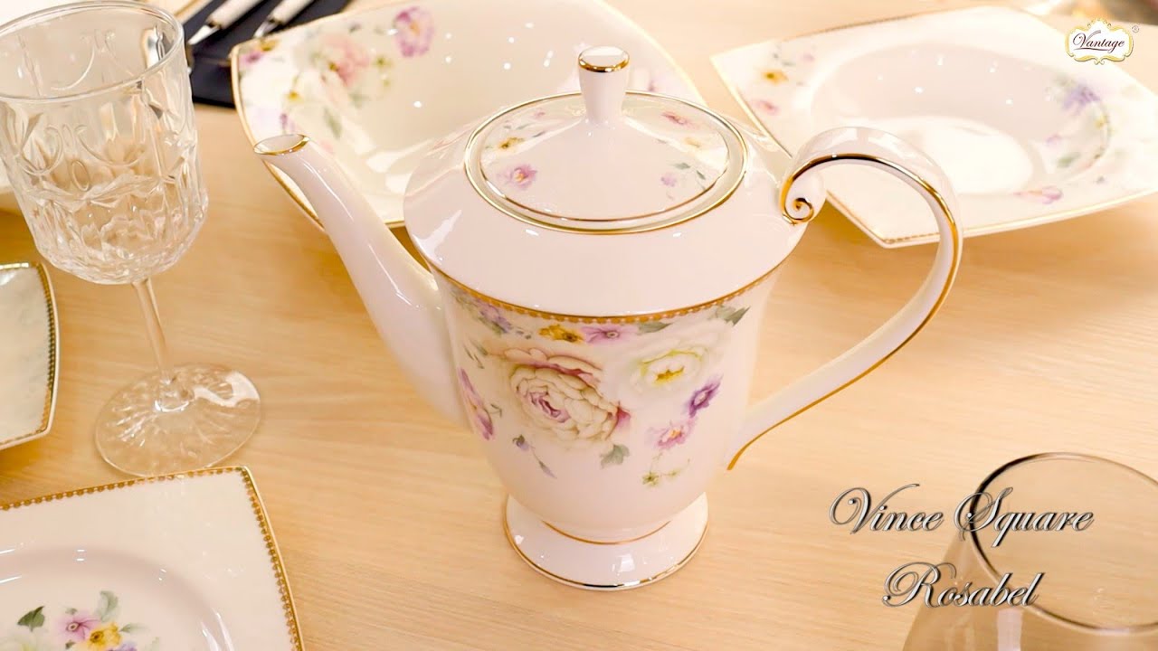 Square-shaped fine porcelain tea set?! Vince Square Rosabel - YouTube