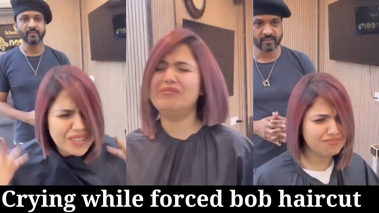 Crying While Short Bob Haircut | Long to Short Bob Haircut Makeover ...