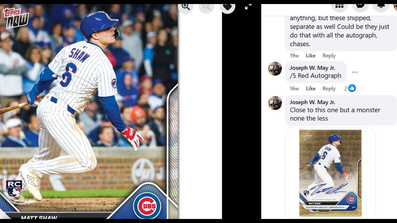 2025 Topps Now #225 – Matt Shaw (Cubs) | Red /5 Autograph Giveaway ...