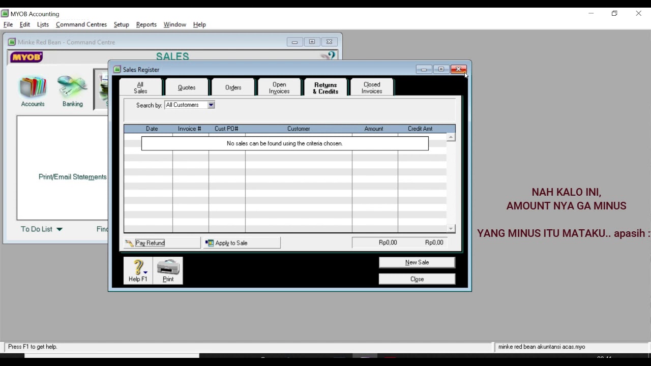 MYOB sale services, discount credit notes, spend money, receive money ...