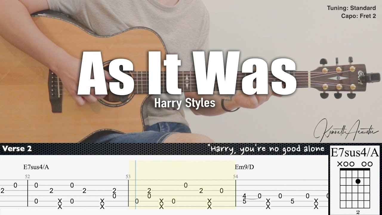 As It Was - Harry Styles | Fingerstyle Guitar | TAB + Chords + Lyrics ...