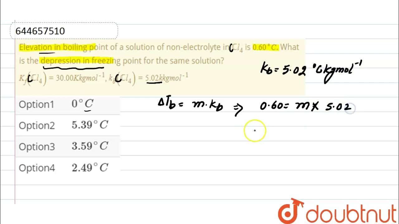 Elevation in boiling point of a solution of non-electrolyte in CCl_(4) is 0.60^(@)C. What is the ...