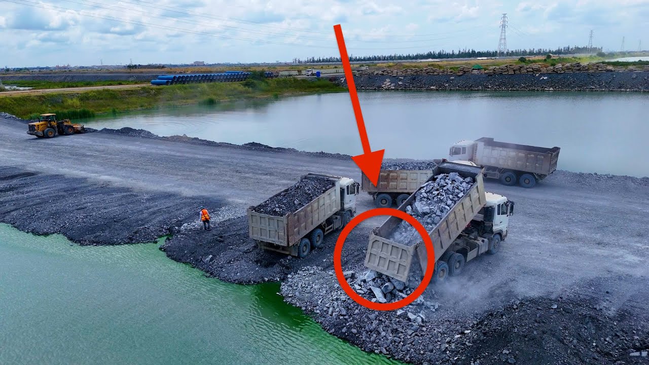 WOW amazing !Next Project delete lake Wheel Loader SDLG Push Stone lake ...