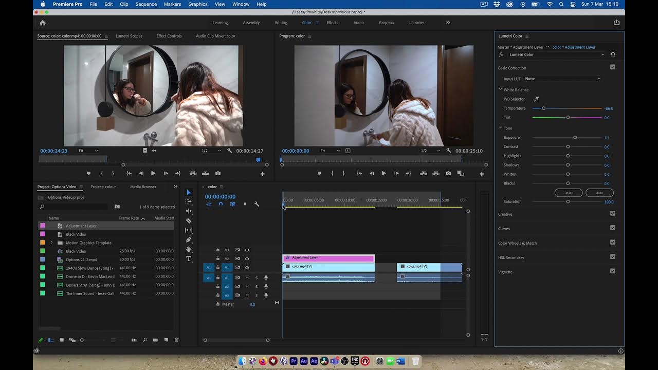 Premiere - Colour Correction using Adjustment Layer and keyframes - YouTube