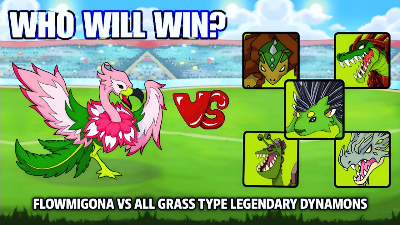 Flowmigona Vs All Grass Type Legendary Dynamons | Dynamons World - YouTube