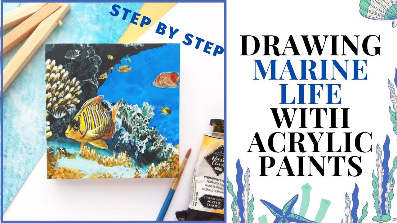 My Entire Drawing Process! Sea life acrylic painting! Step by Step ...