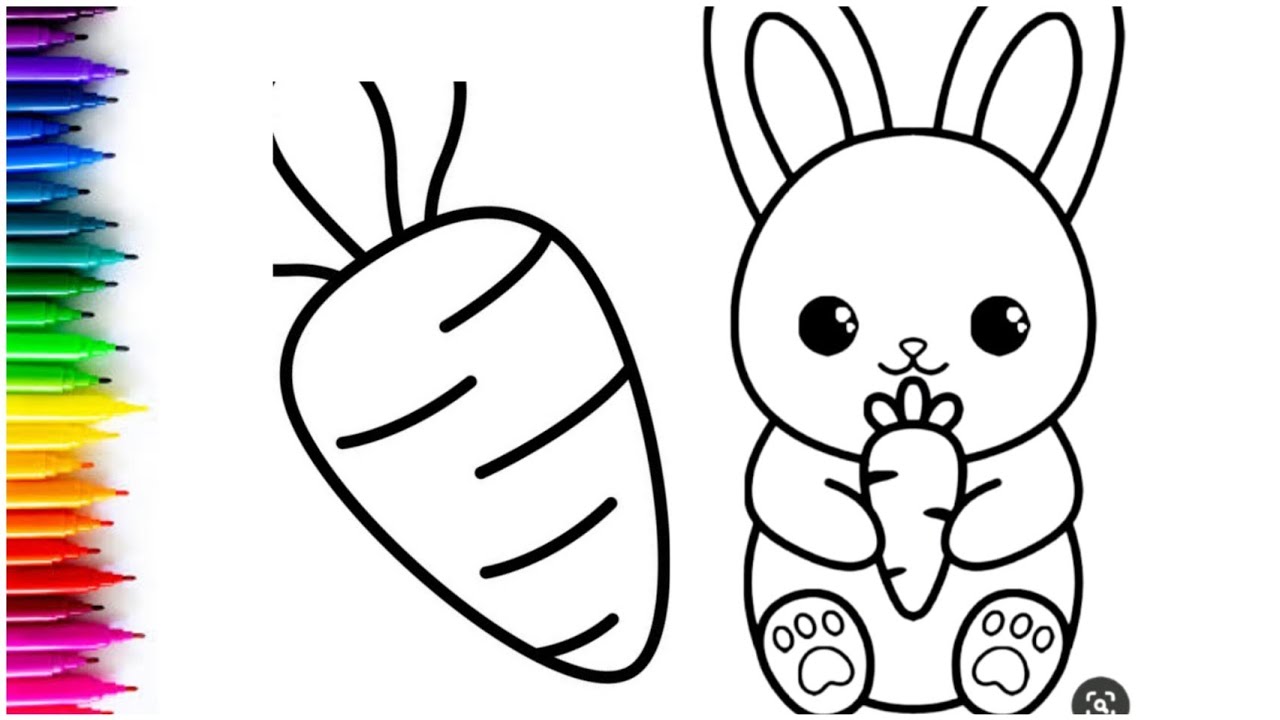 Easter Bunny with Carrots 🥕Drawing, Painting & Coloring For Kids and ...