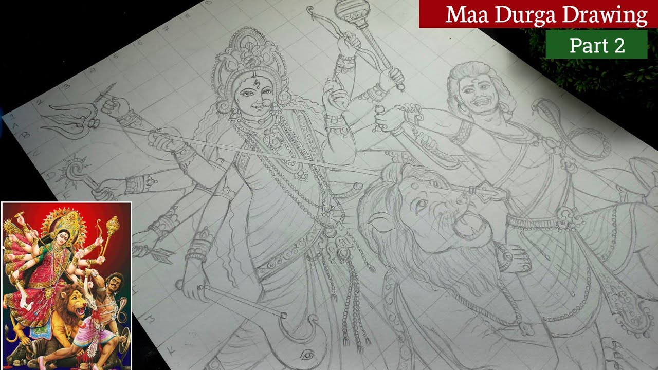 Durga Drawing, Maa durga drawing , maa durga full body drawing ...