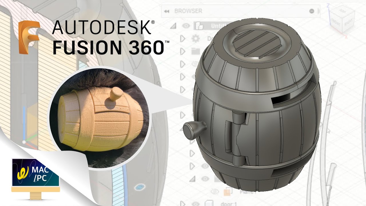 Barrel modelling in fusion for 3d printing - YouTube