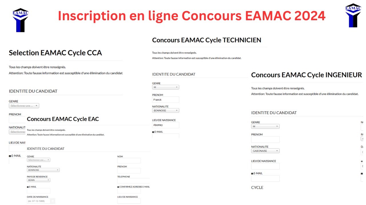 Comment Remplir les formulaires d' Inscription sur les concours EAMAC 2024: Tech, Ing, EAC et ...