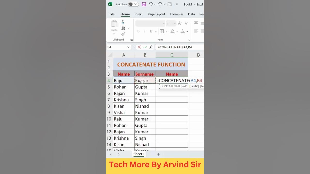 How to use concatenate function in excel. || How to use concatenate ...
