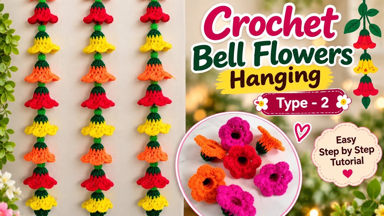Crochet Bell Flower Hanging( type - 2 ) #vaishaliscrochet - YouTube