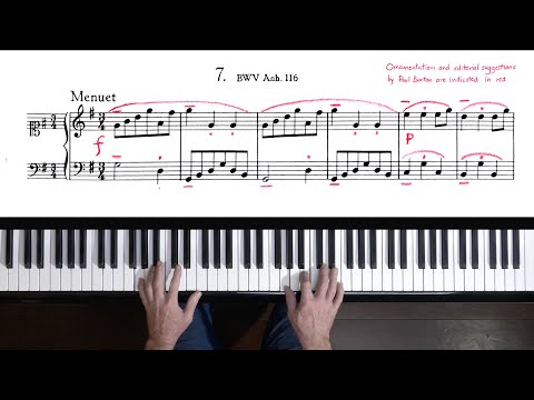 Notebook for Anna Magdalena Bach - Menuet Anh.116 + Free Sheet Music - P. Barton, FEURICH piano