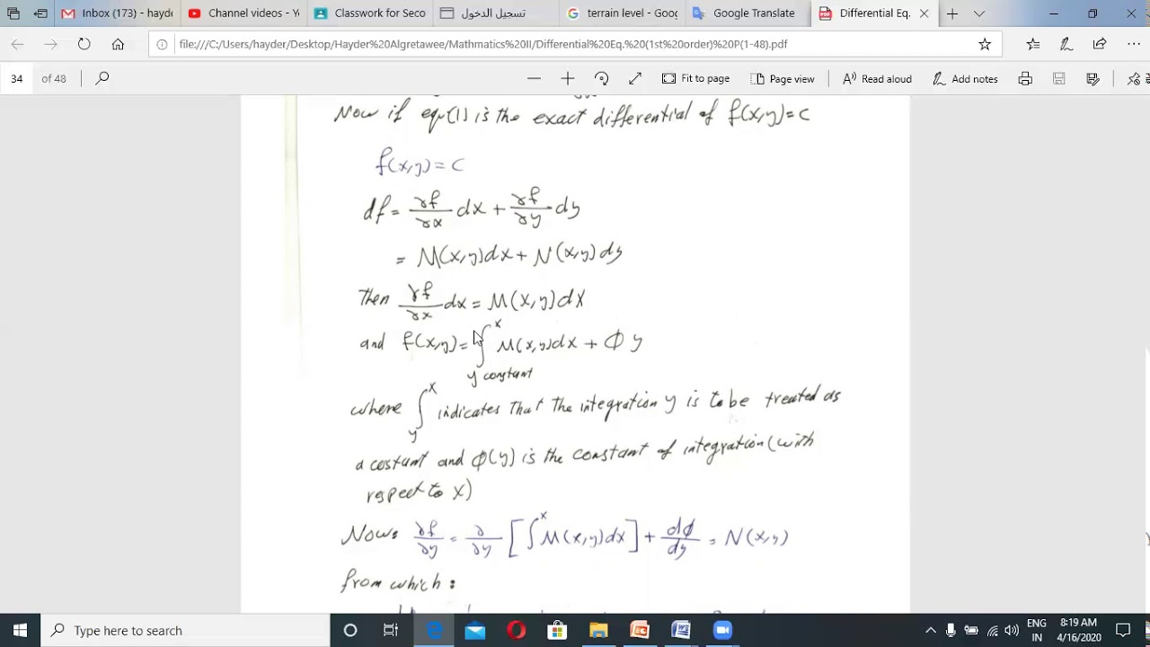 Differential equations Exact method - YouTube