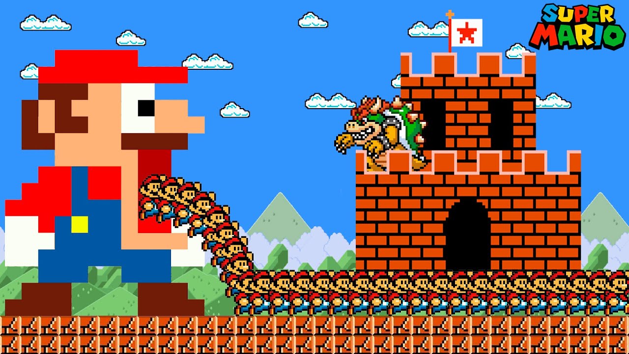 Mario Big Mouth and 9999 Tiny Mario March Madness vs Bowser Castle ...