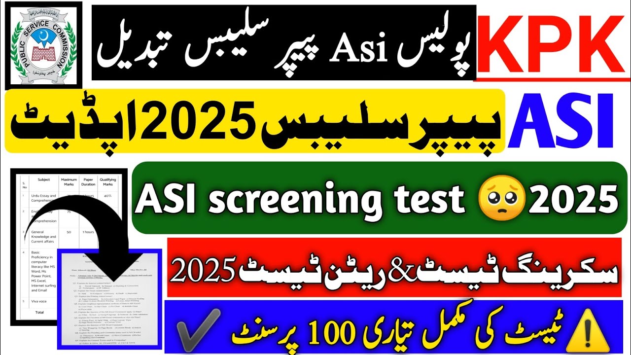 Kpk police Asi screening test & written test syllabus 2025|kpk police ...