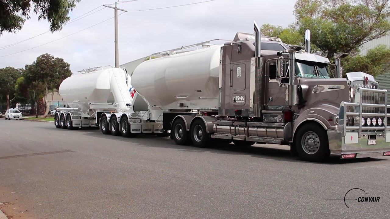 Brand new Convair steel B-double tanker delivery - YouTube