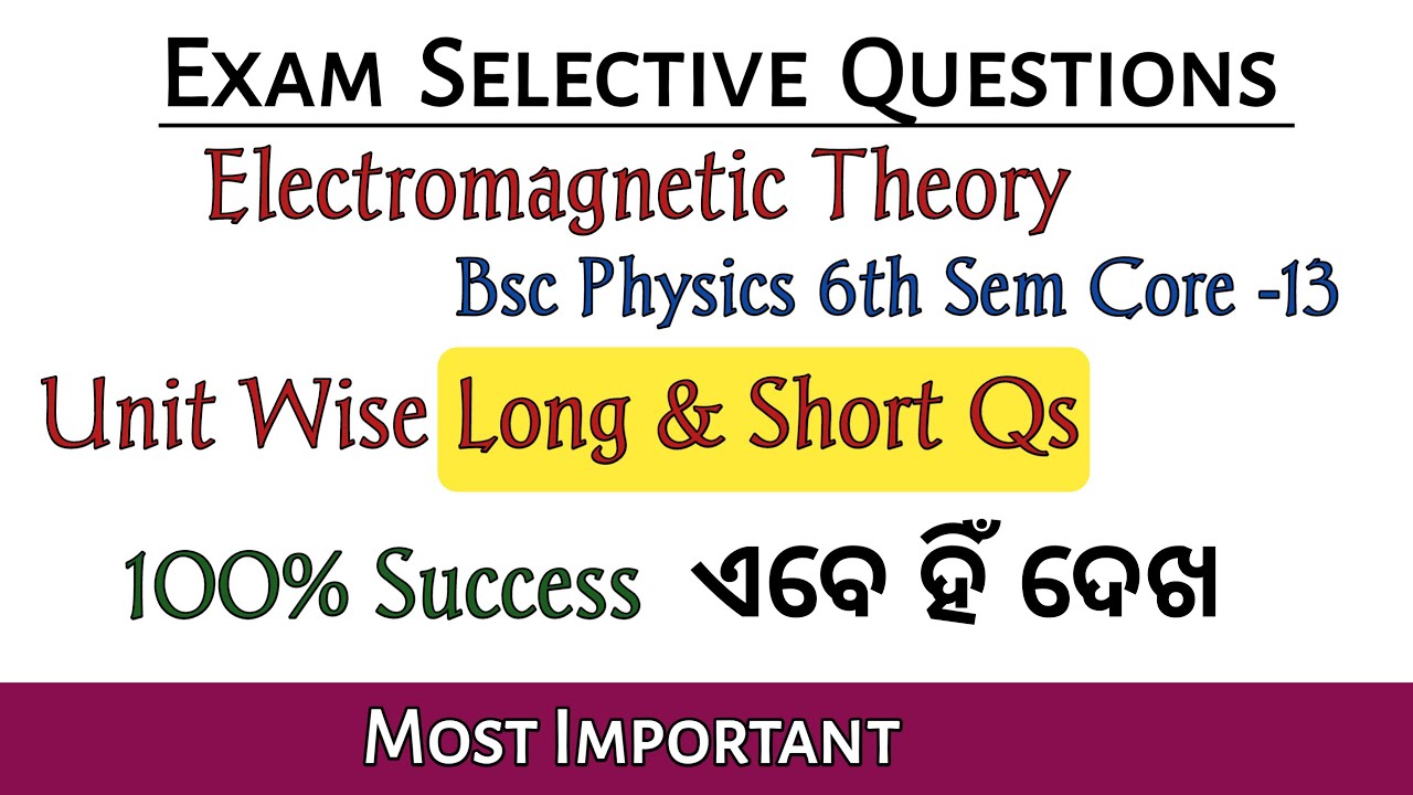 Exam Selective Qs Bsc Physics Core-13 Electromagnetic Theory Most Important Long & Short Qs For ...