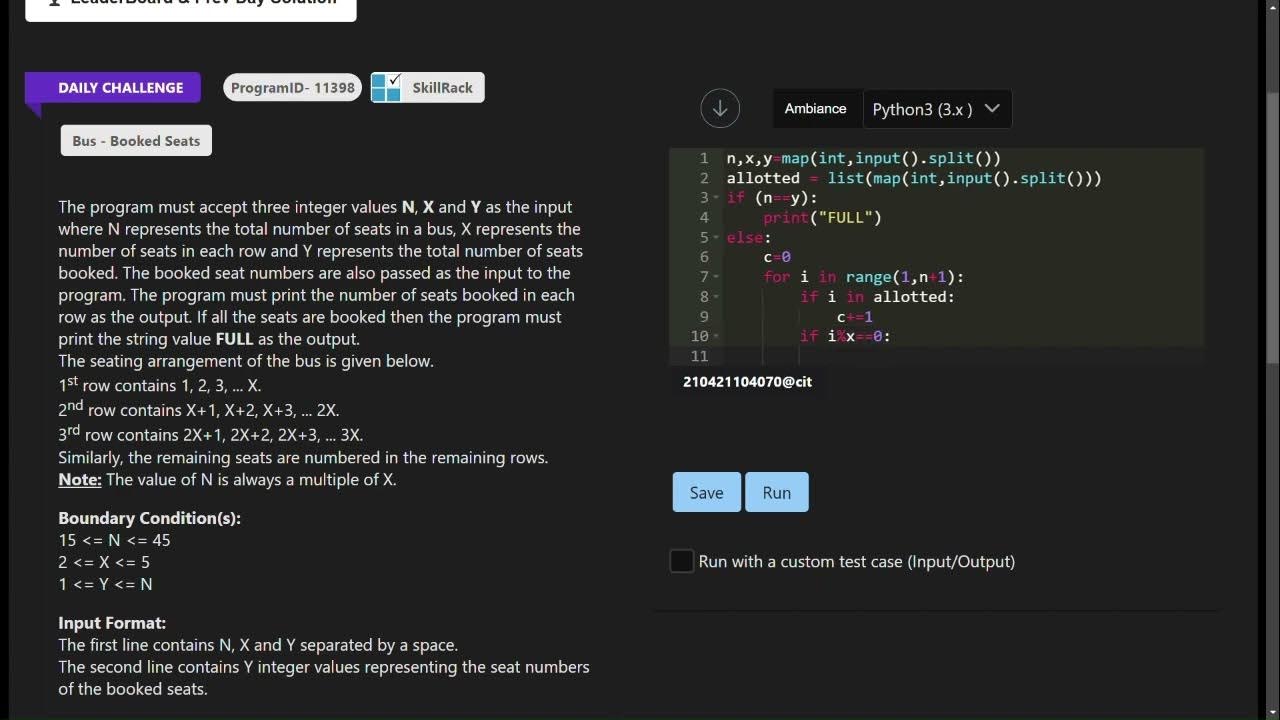 SKILLRACK DAILY CHALLENGE TODAY'S 16/11/2024 SOLUTION🔥| EASY & EFFECTIVE | ALLOTTED SEAT BOOKING ...