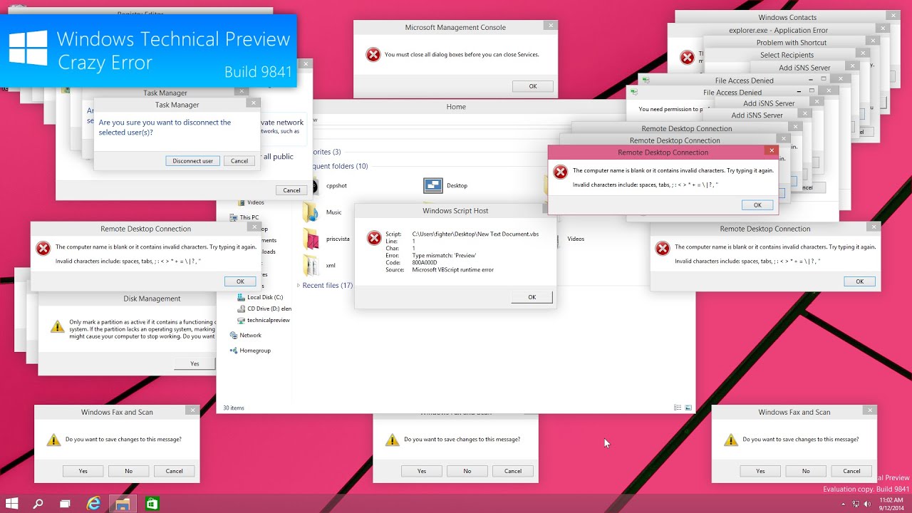 Windows Technical Preview (9841) Crazy Error - YouTube