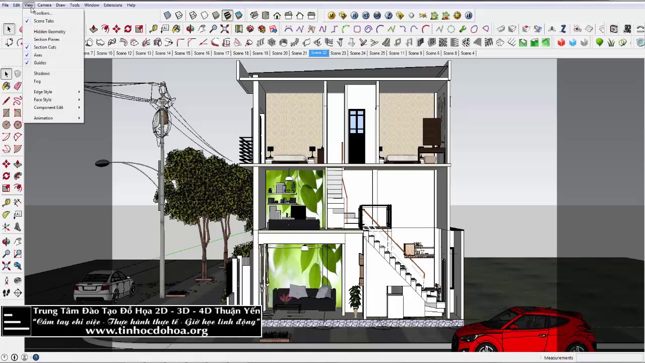 Hướng dẫn học Sketchup, Vray Sketchup _Bài5 _Phương pháp render mặt cắt ...