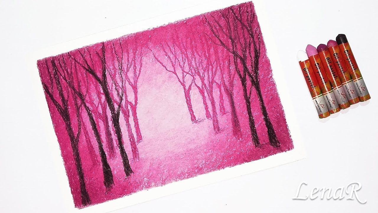 How to Draw Moonlight Forest Drawing for Beginners with Oil Pastel Step ...