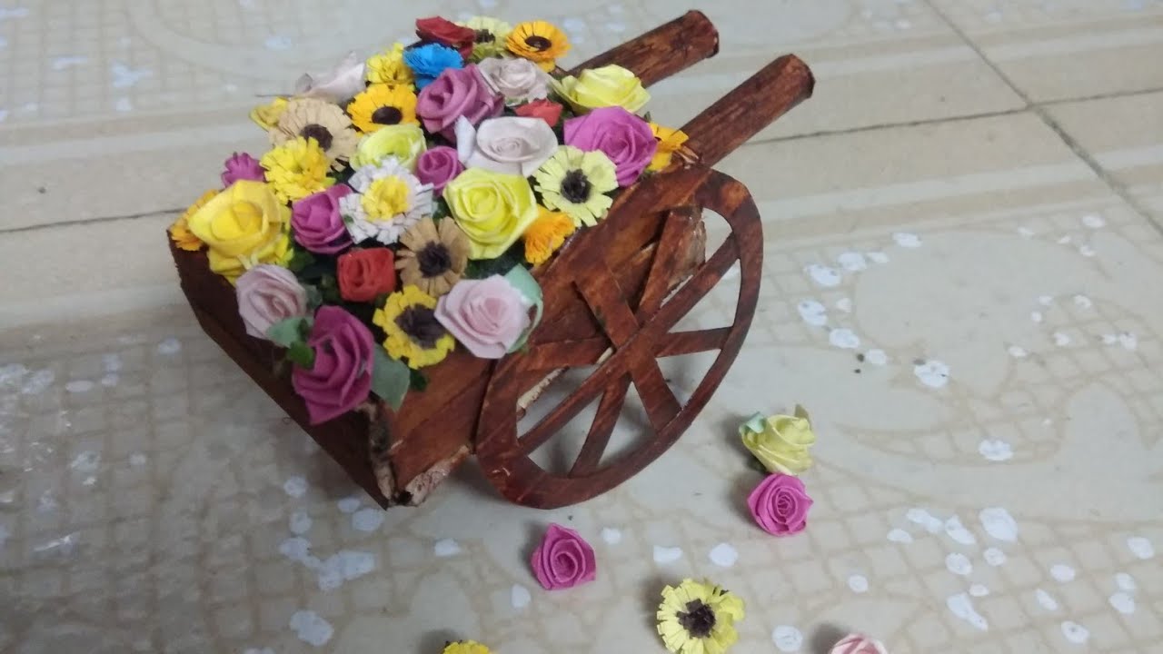 how to make flowers cart # mini cart # home decoration craft - YouTube