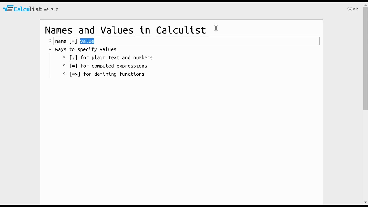 Names and Values in Calculist - YouTube