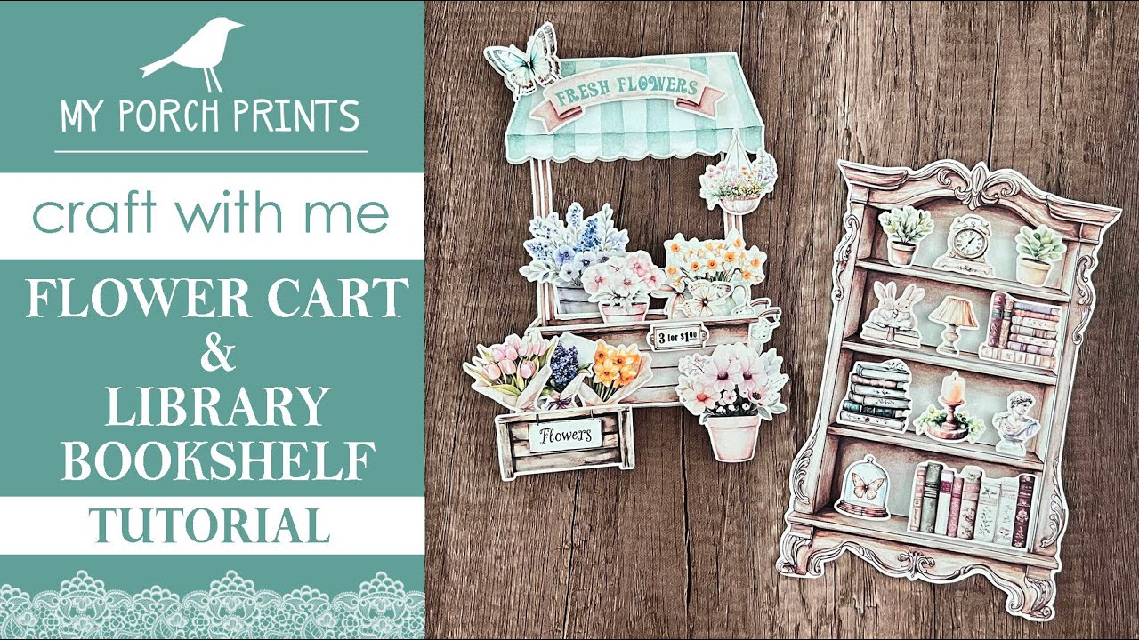 FLOWER CART & LIBRARY BOOK SHELF 🤍| DECORATE 3D CARD TUTORIAL | My ...