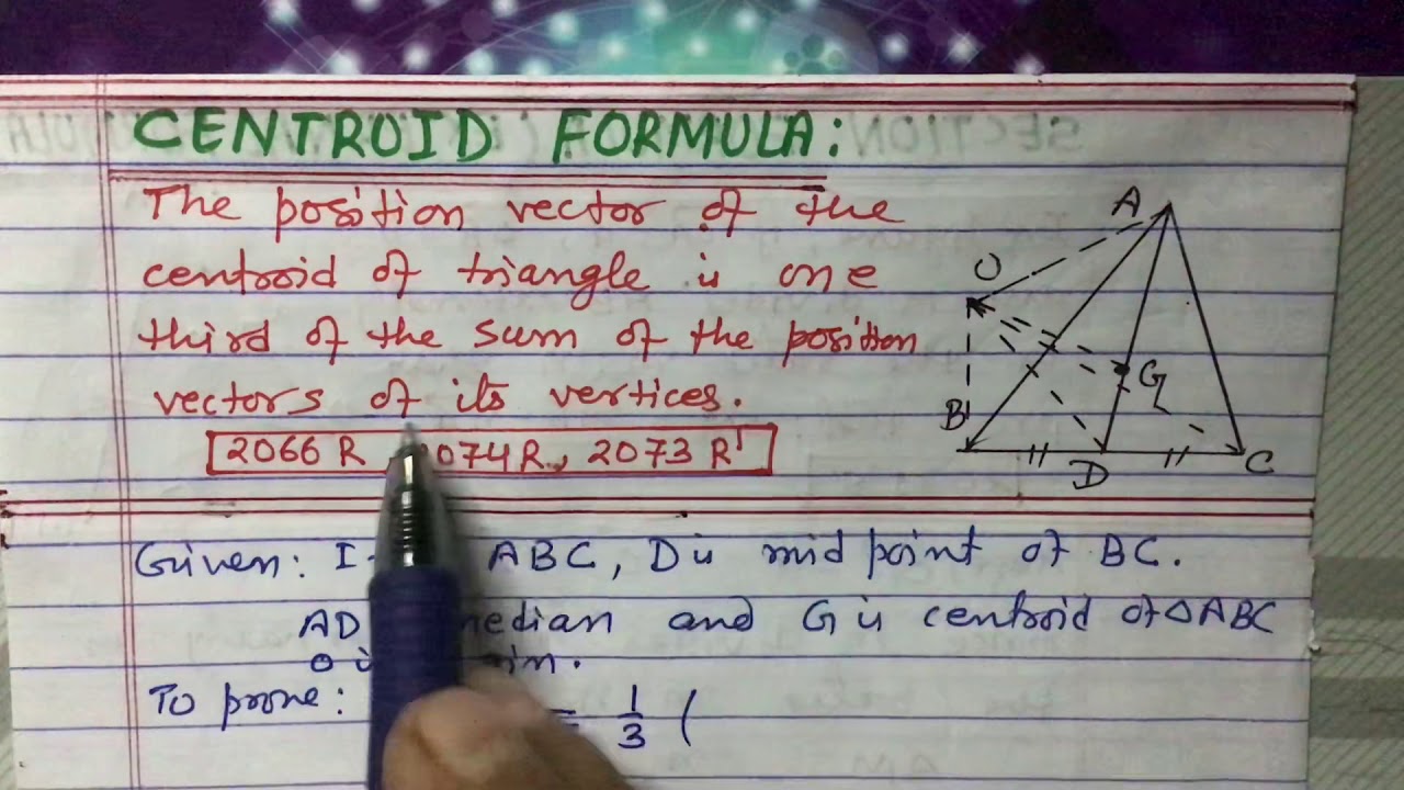 Centroid Formula ll SEE Question 2065 M, 2067 R’, 2068 R’ ll Vector ...