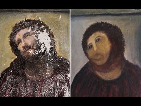 Botched Christ fresco artist opens exhibition - YouTube
